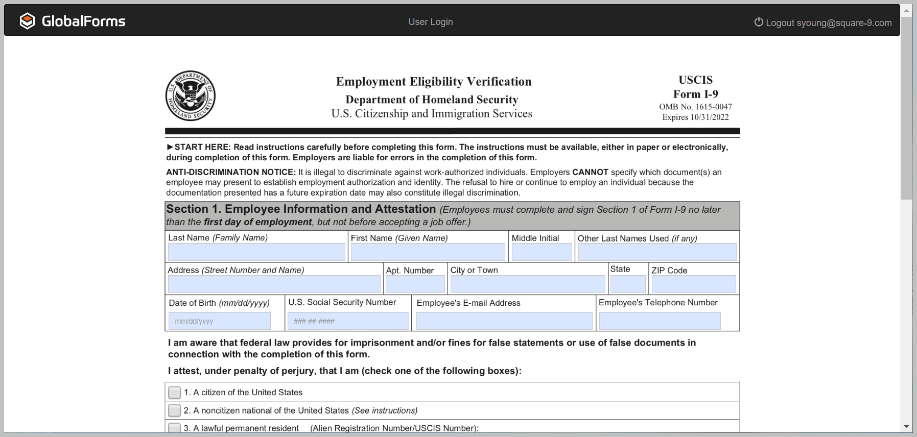 HR - Federal I-9 Form